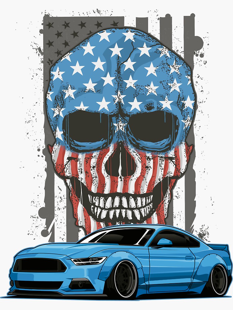 "Ford Mustang S550 American Muscle USA Skull" Sticker for Sale by ...