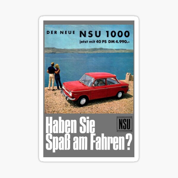 "NSU 1000 - ADVERT" Sticker for Sale by ThrowbackM3 | Redbubble