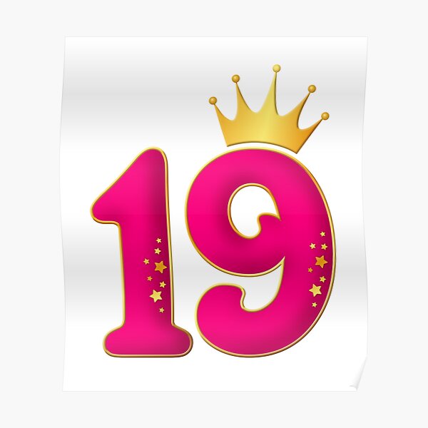 Póster «19 años, diseño de fiesta de cumpleaños para niñas. Número 19 y ...