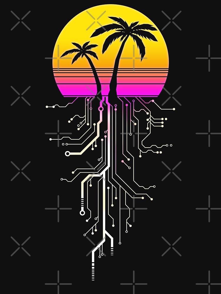 "Palm Tree Synth Sunrise" T-shirt for Sale by forge22 | Redbubble | edm ...