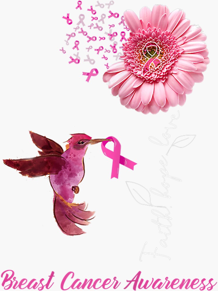 "Tu Breast Cancer Awareness Costume Daisy Ribbon Hummingbird" Sticker ...