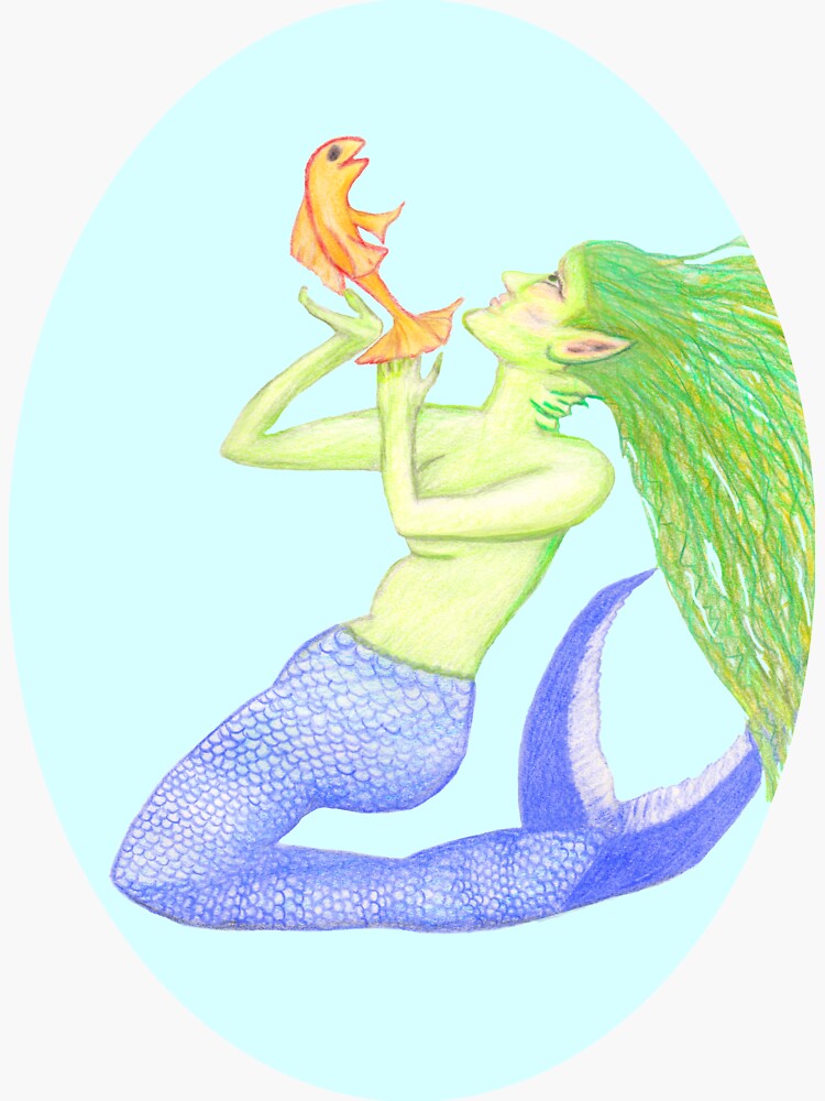 "Mermaid Showing a Fish Friend the Water's Surface" Sticker for Sale by ...