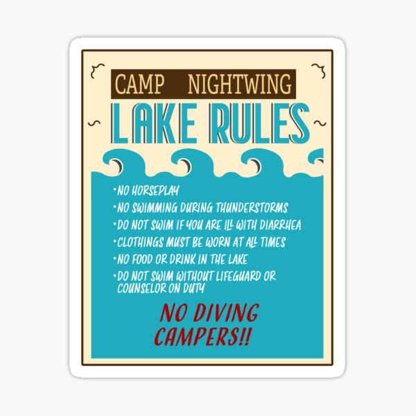 "Camp Nightwing Lake Rules: Fear Street 1978" Sticker for Sale by ...