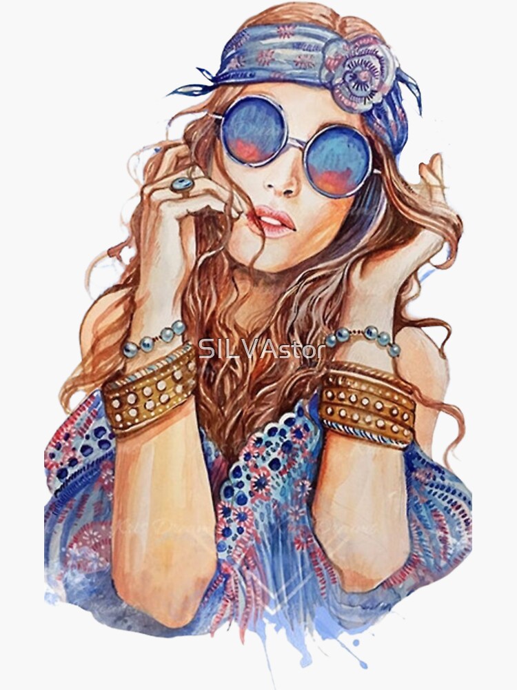 "Cool hippie girl" Sticker for Sale by SILVAstor | Redbubble