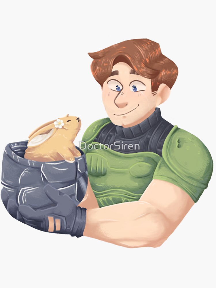 "Doomguy + Daisy (Helmetless)" Sticker for Sale by DoctorSiren | Redbubble