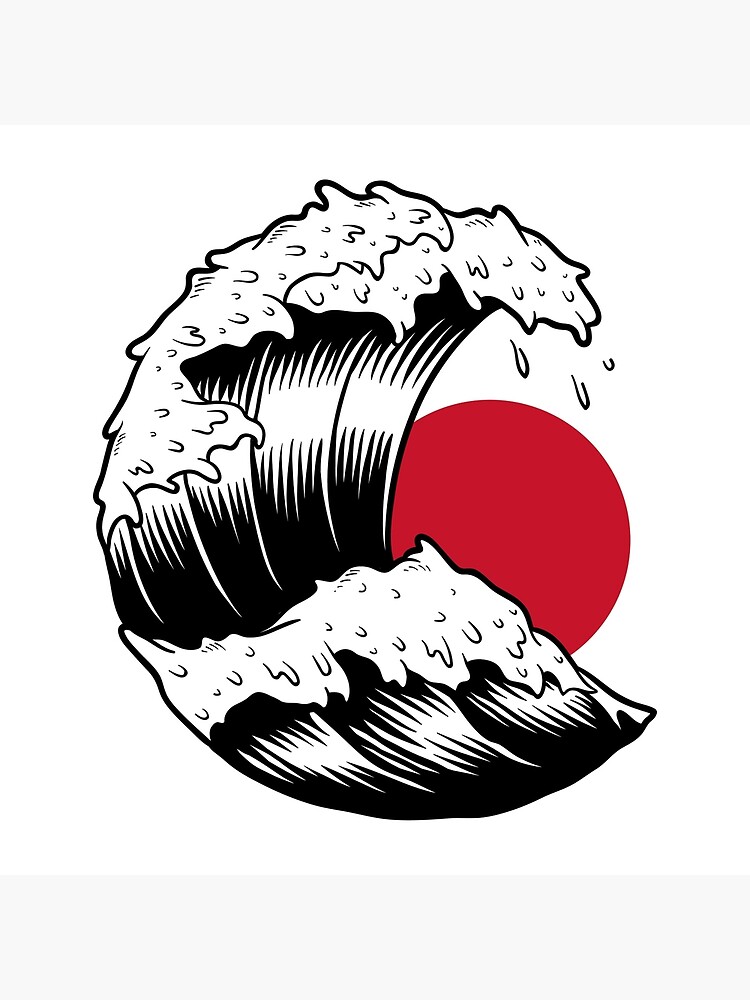  Japanese Traditional Tattoo Tidal Wave Rising Sun Design Poster By 