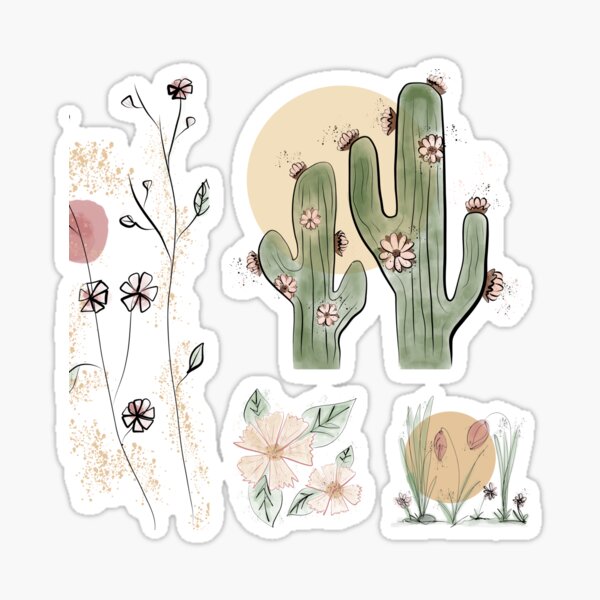 "4 Flowers line drawing art" Sticker by vika-rs | Redbubble