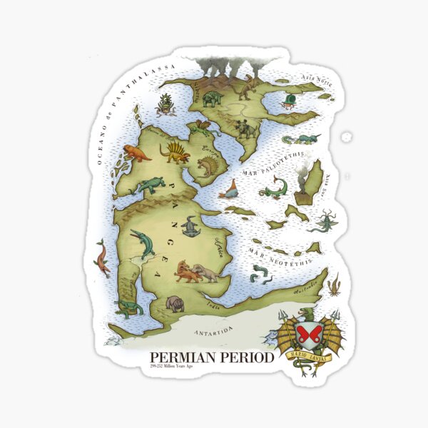 "Permian Period World Map (medieal bestiary style) Pangea" Sticker by ...