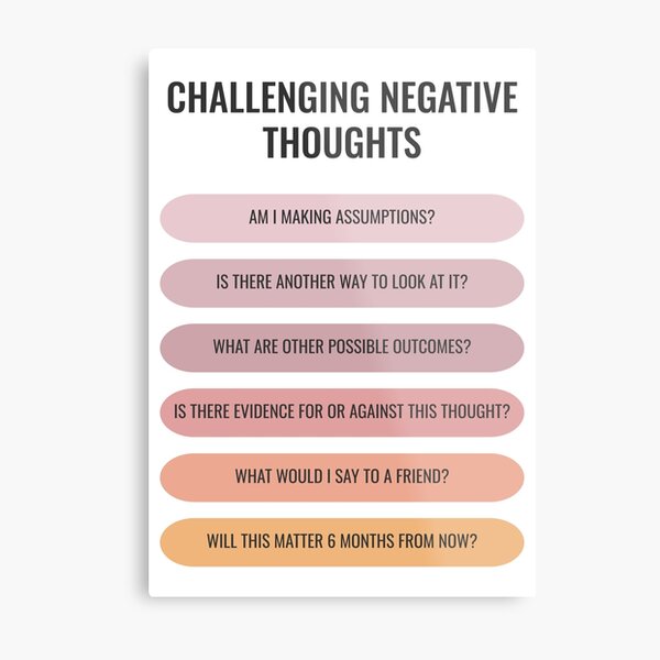 "Cognitive Behavioural Therapy CBT Challenging Negative Thoughts Print ...