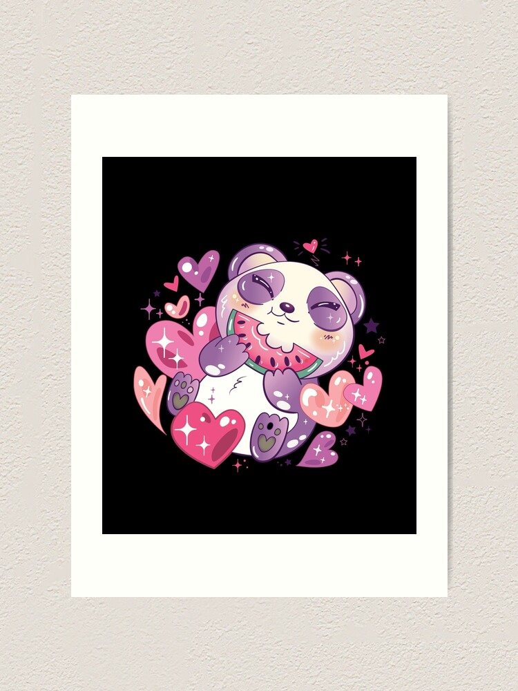 "Anime Panda eating watermelon kawaii animals " Art Print for Sale by ...