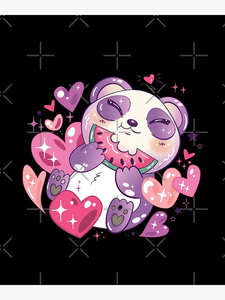"Anime Panda eating watermelon kawaii animals " Art Print for Sale by ...