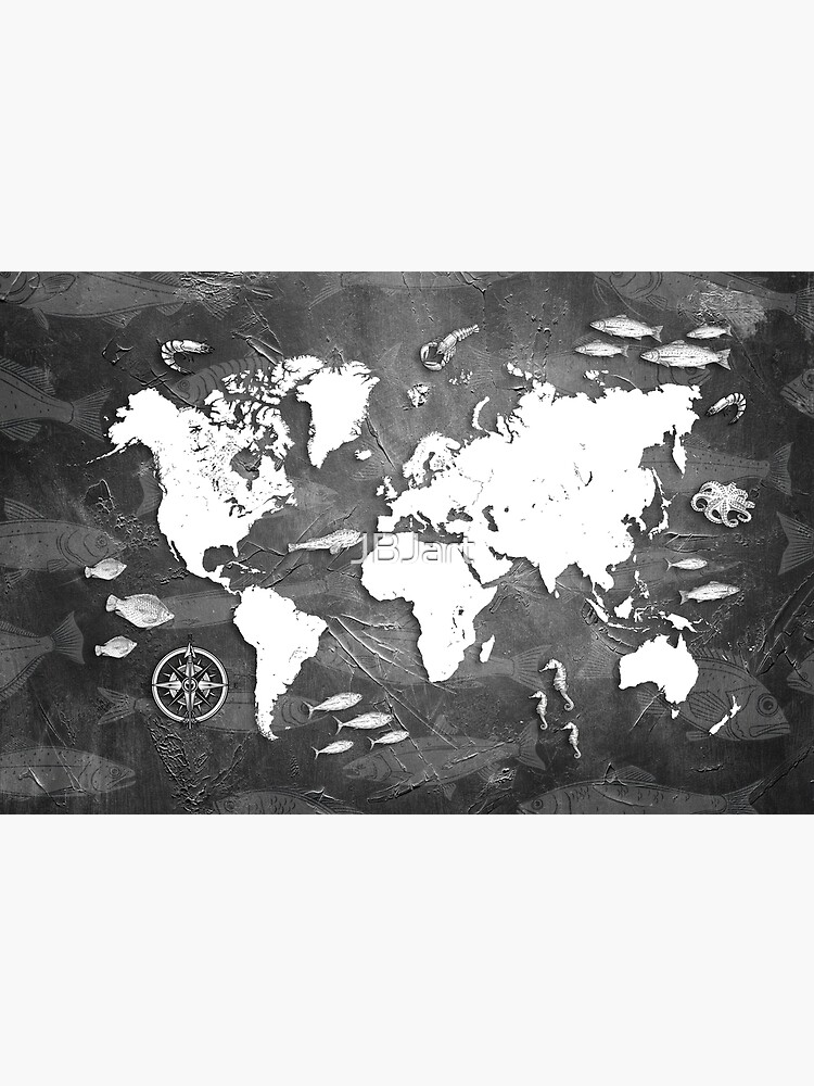World map blacka and white sea life #map Bath Mat sold by Re-Election ...