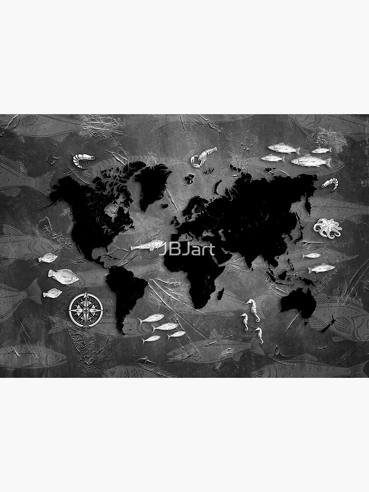 "world map black and white sea life #map" Art Print for Sale by JBJart ...