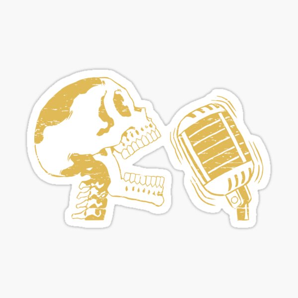 "Singing Skull Retro Yellow Distressed Line art" Sticker for Sale by ...