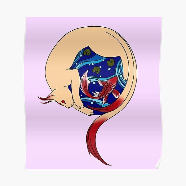 "Youkai cat and koi carp (multicolored fill)" Poster by Anastasiatenshi ...