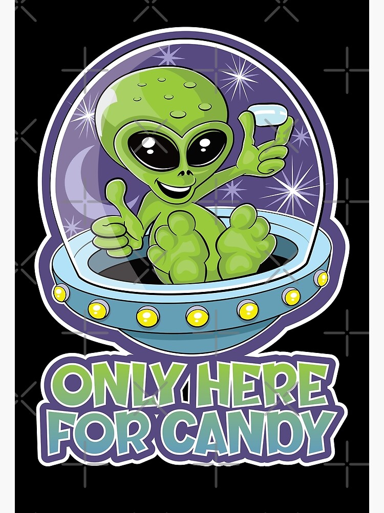 "Cute alien holding candy in a flying saucer" Poster for Sale by ...