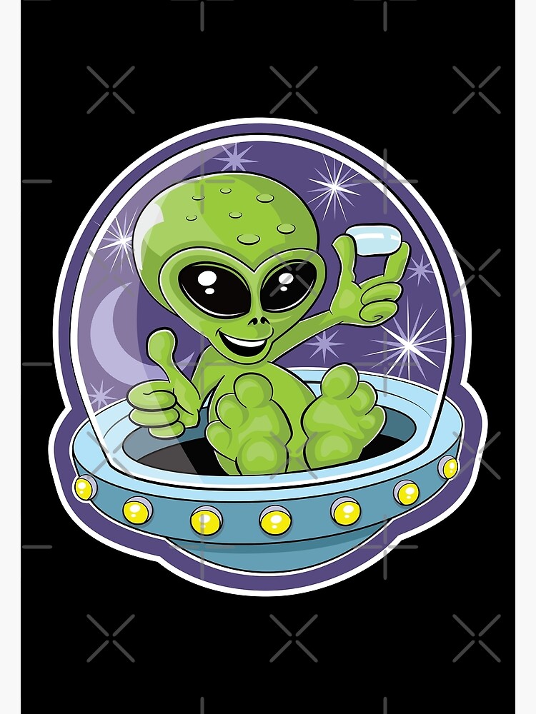"Illustration of a cute alien holding candy in a flying saucer" Art ...