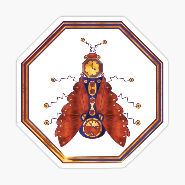 "Red Blue and Gold Metallic Time Bug Steampunk Design" Sticker for Sale ...