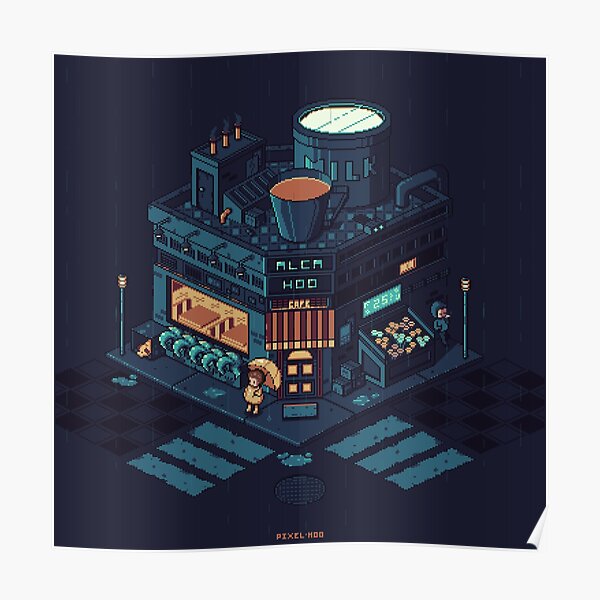 "Cafe - Pixel Art" Poster for Sale by Pixel-Hoo | Redbubble