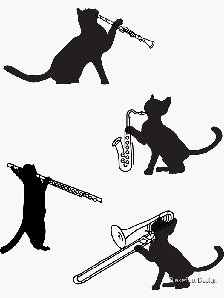 "Feline Musicians -Cat Clarinet Trombone Flute Saxophone Stickers ...