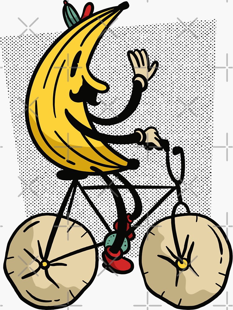 "Banana riding bike , banana cycling " Sticker for Sale by TRIBExSPACE ...