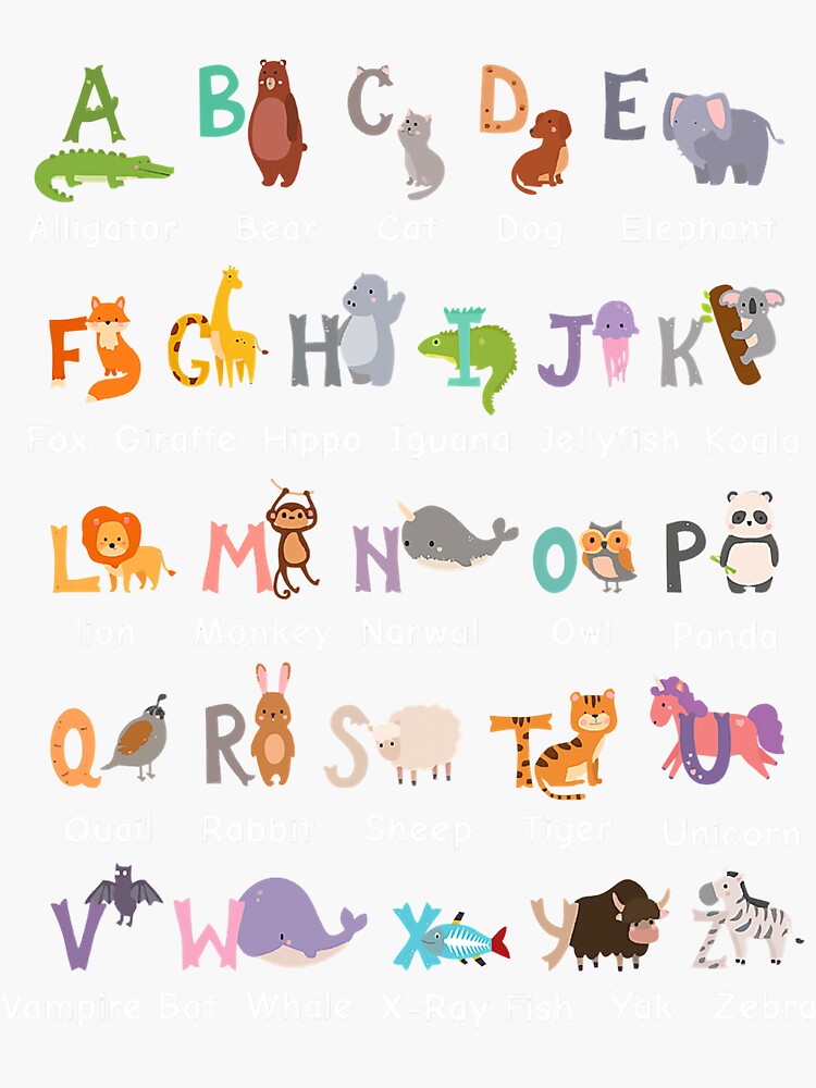 " Alphabet Animal ABCs Learning" Sticker for Sale by JaniceRuthArts ...
