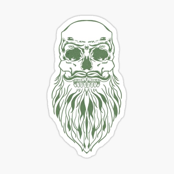 "Bearded Skull - Skull Green" Sticker for Sale by SaBu-Ink | Redbubble