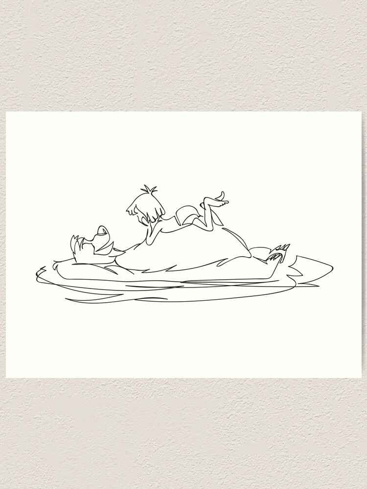 "Mowgli and Baloo The Jungle Book One Line Art" Art Print for Sale by ...