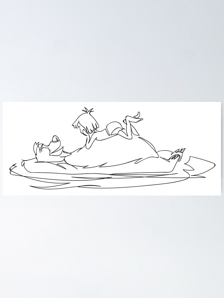 "Mowgli and Baloo The Jungle Book One Line Art" Poster by Illustrayte ...
