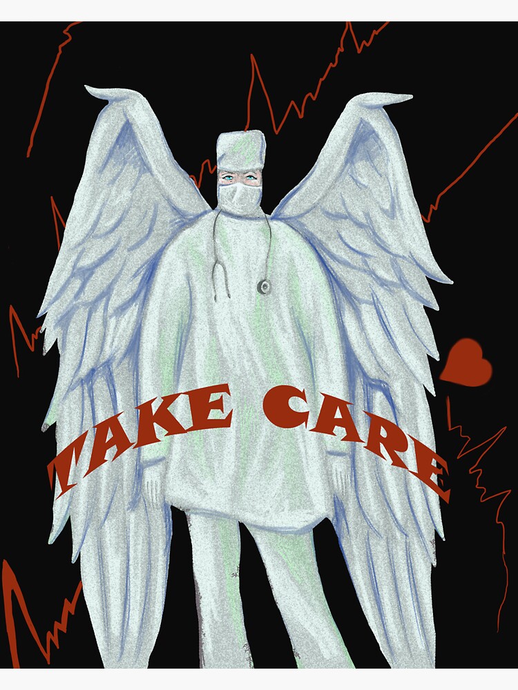 Pegatina «cartel: doctor con alas "Cuídate"» de Magicbrush13 | Redbubble