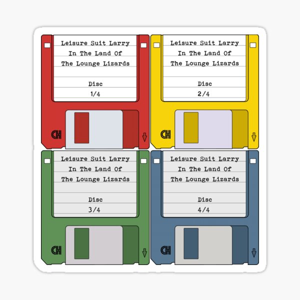"Leisure Suit Larry on 4 floppy discs" Sticker for Sale by thedrumstick ...