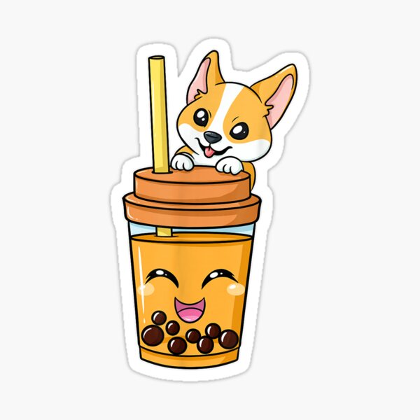 "Boba Tapioca Bubble Milk Tea Drink Corgi Dog Lover" Sticker for Sale ...