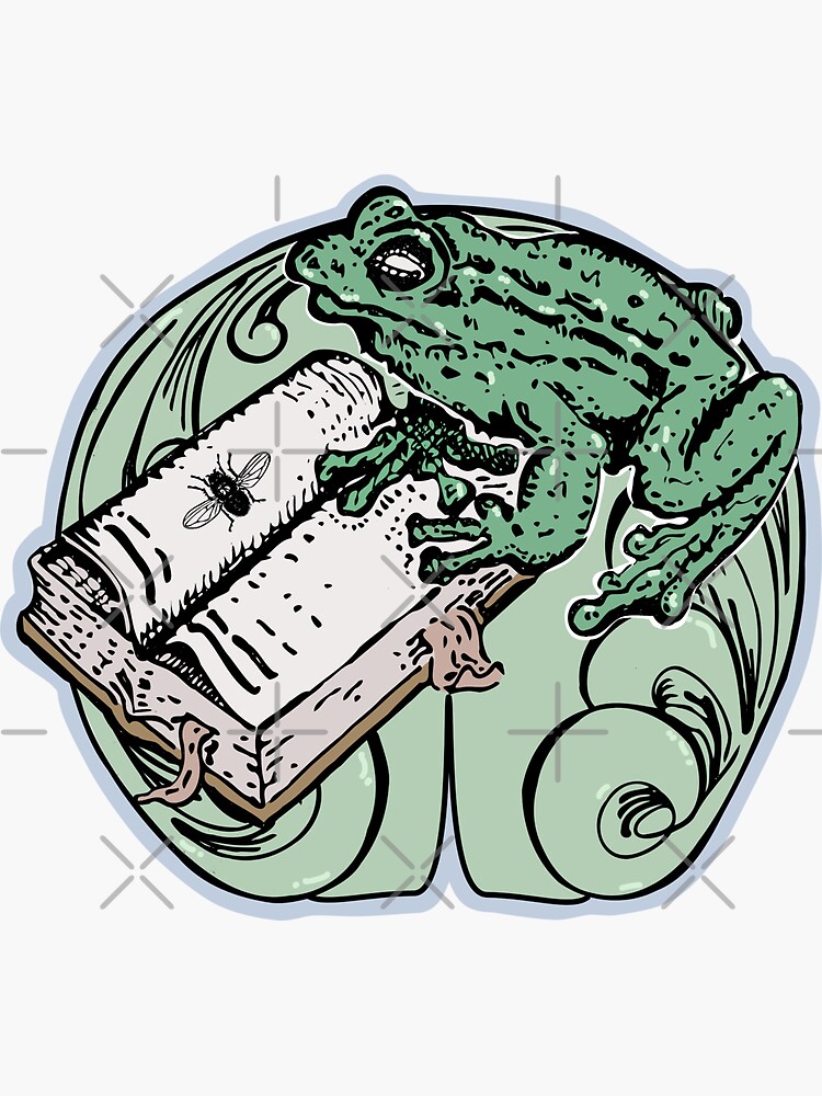 "Frog reading book, cottagecore garden pond lily pad" Sticker for Sale ...