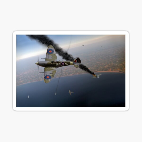 "303 Squadron Spitfires in Channel dogfight" Sticker by garyeason ...