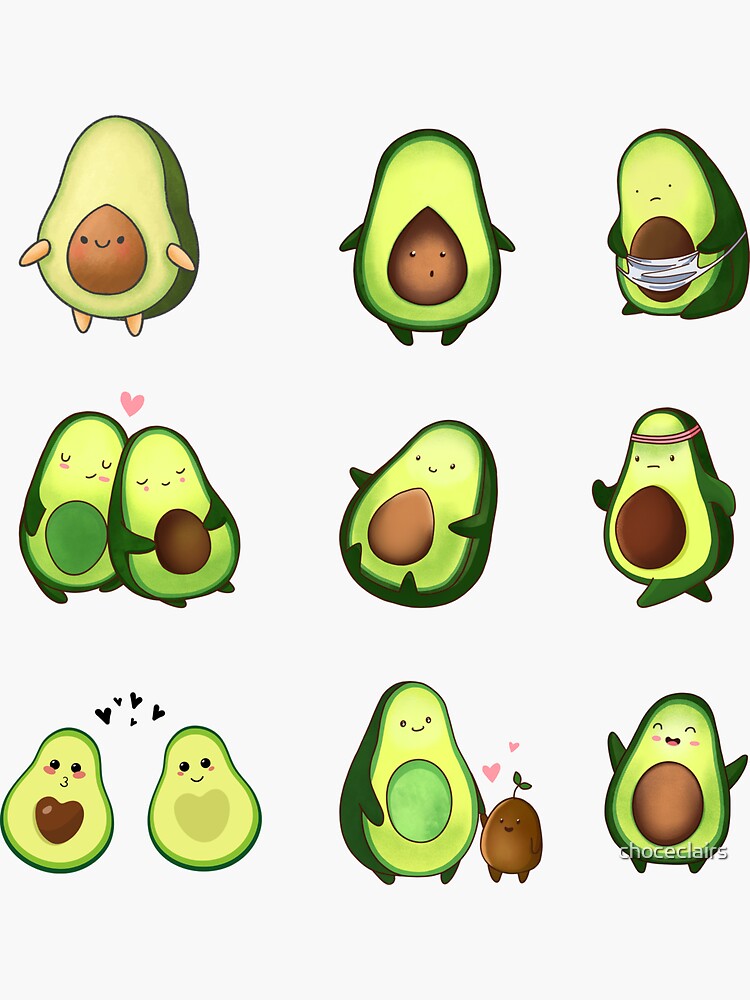 "Cute Avocado Sticker Pack " Sticker for Sale by choceclairs | Redbubble