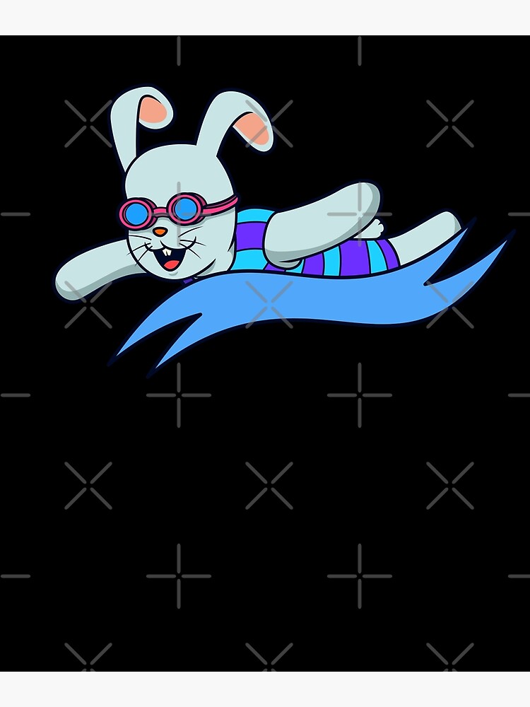"Comic rabbit swims in the swimming pool" Poster by pixelbull | Redbubble