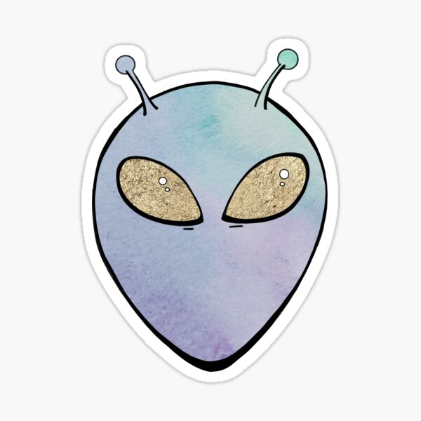 "Aesthetic Watercolor Alien with Gold Foil Eyes" Sticker for Sale by ...