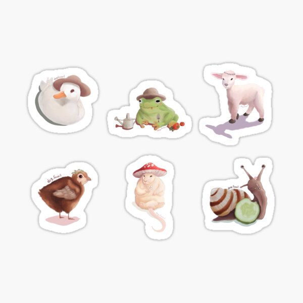 "Cottagecore Animals - Duck, Frog, Lamb, Chick, Rat, & Snail" Sticker ...