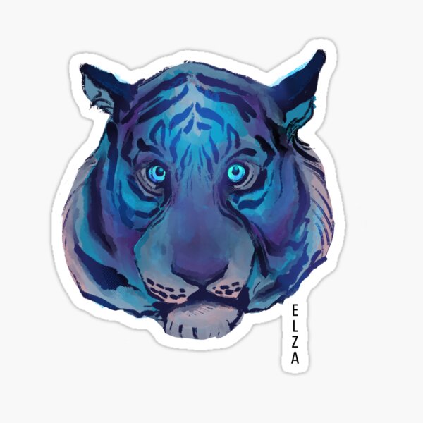 "Blue Tiger Face" Sticker for Sale by artofelza | Redbubble