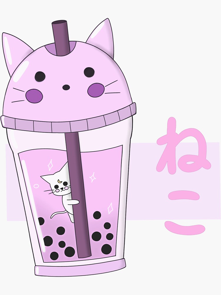 "Kawaii Pink Boba Kitty " Sticker by huxawaii | Redbubble