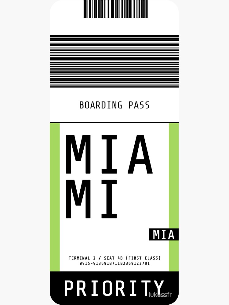 "Miami Boarding Pass MIA" Sticker for Sale by lukassfr | Redbubble