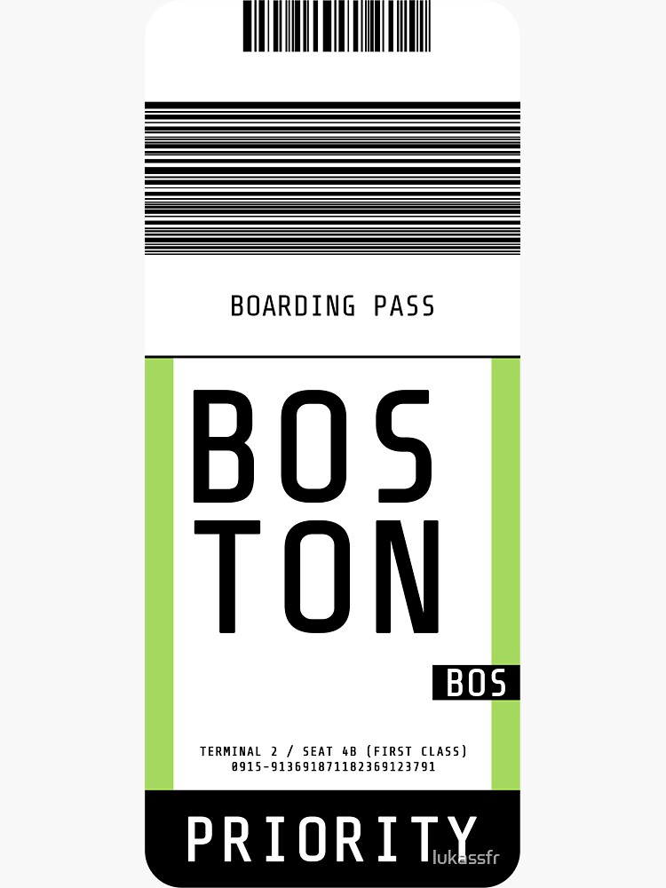 "Boston Boarding Pass BOS" Sticker for Sale by lukassfr | Redbubble