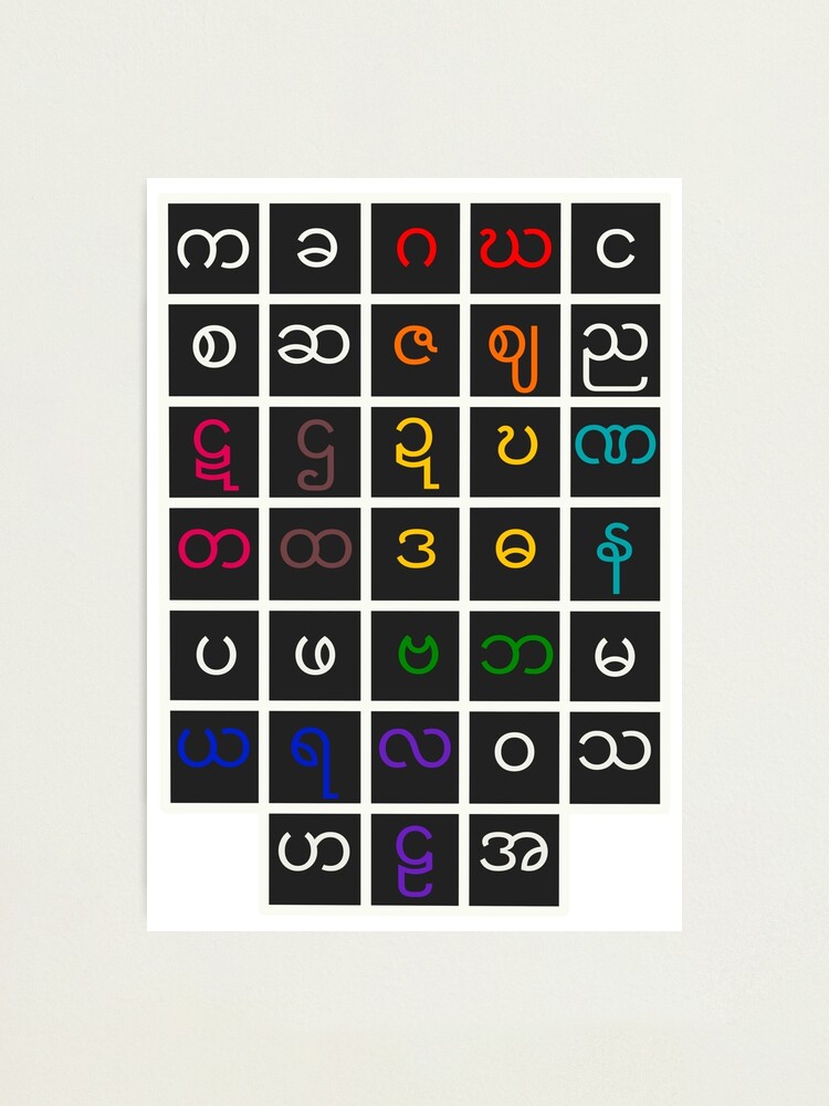 "Myanmar Alphabet Chart" Photographic Print for Sale by KoutYoe | Redbubble