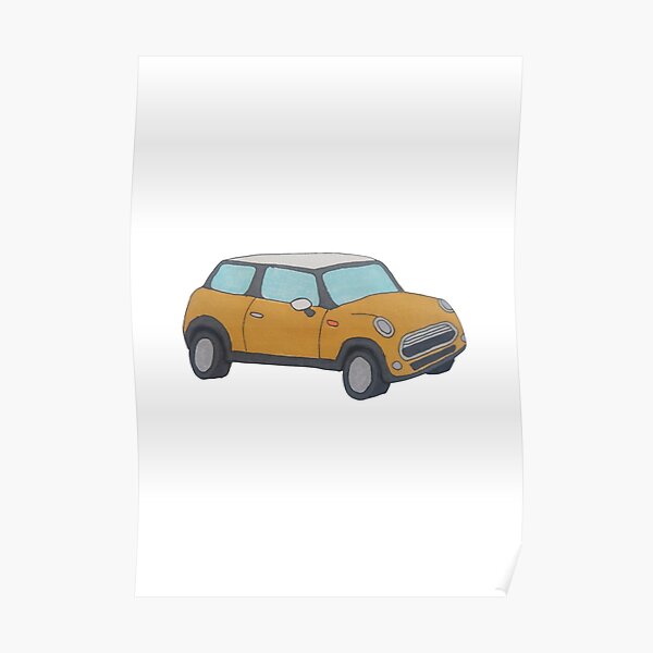 Póster «mini cooper de dibujos animados dibujados a mano amarillo» de ...