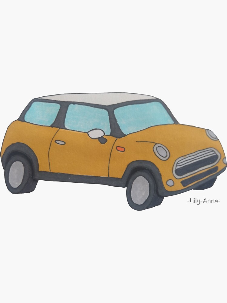 Pegatina «mini cooper de dibujos animados dibujados a mano amarillo» de ...