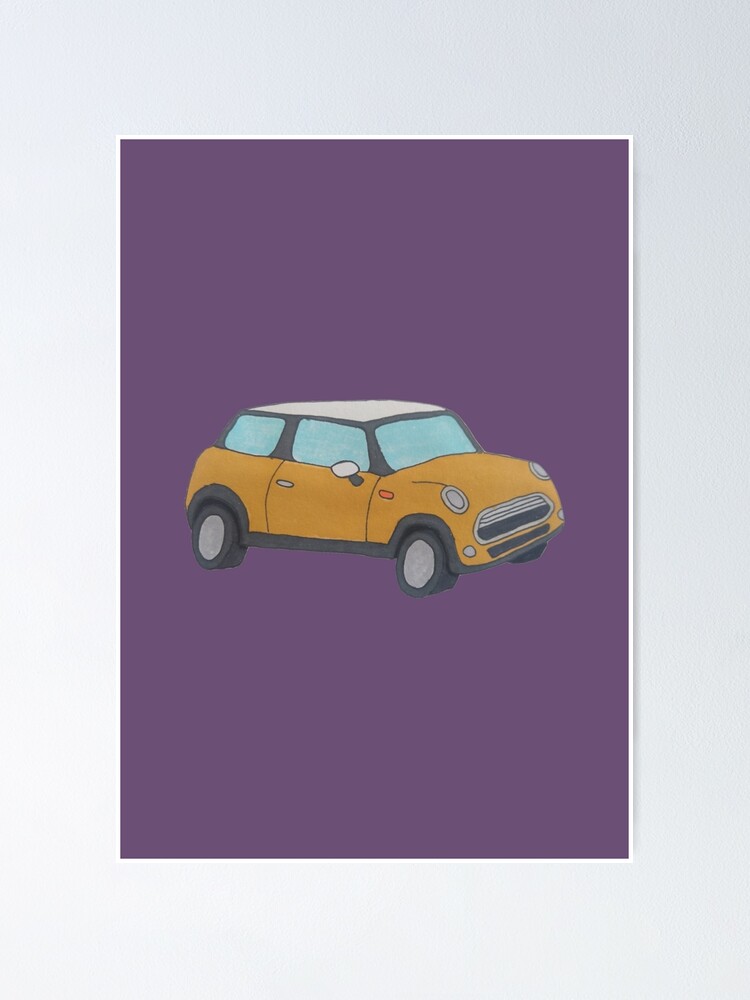 Póster «mini cooper de dibujos animados dibujados a mano amarillo ...