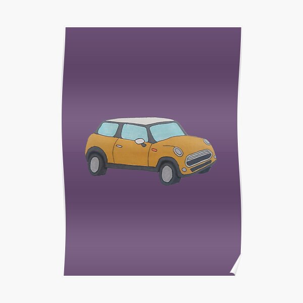 Póster «mini cooper de dibujos animados dibujados a mano amarillo ...