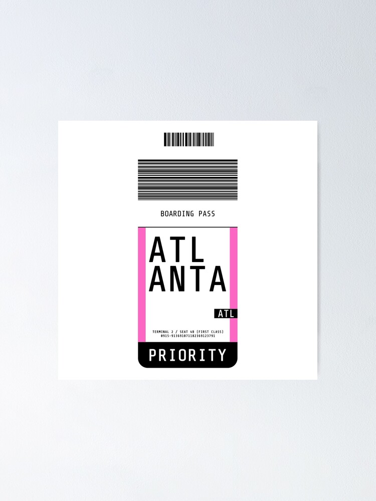 "Atlanta Boarding Pass ATL (Pink)" Poster for Sale by lukassfr | Redbubble
