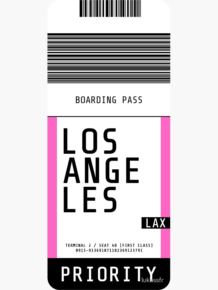 "Los Angeles Boarding Pass LAX (Pink)" Sticker for Sale by lukassfr ...