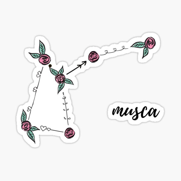 "Musca (The Fly) Constellation Roses and Hearts Doodle" Sticker for ...